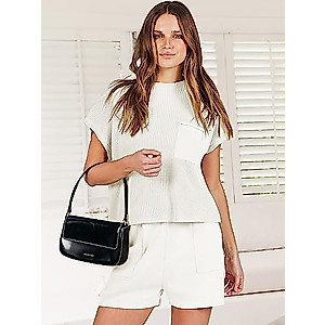 ANRABESS Women's Two Piece Outfits Sweater Sets Knit Pullover Tops and Casual Short Pants Tracksuit Matching Sets Loungewear 2023 Summer Fashion Clothes Sweat Suit 1122mibai-S