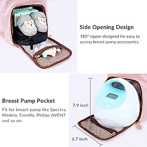 Mancro Breast Pump Bag Compatible for Spectra S1,S2, Medela Diaper Bag Tote with 3 Insulated Bottle Pockets, Pump Bag for Working Moms, Pink