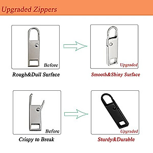 Urmspst Zipper Pull Replacement (Upgraded), 12 Pcs Detachable Zipper Pull Tabs for Luggage Clothing Jackets Backpacks Boots Purse Coat(2Size, 2 Color Black, Silver)