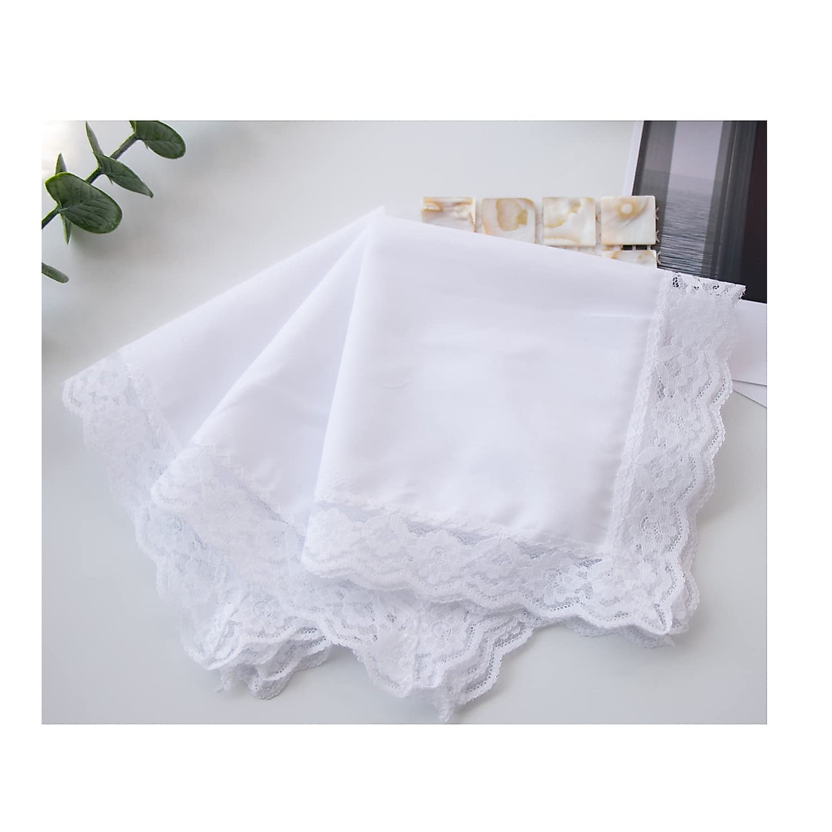 Lace White 100% Cotton Handkerchiefs Hankies for Women Wedding Gift White 3Pieces