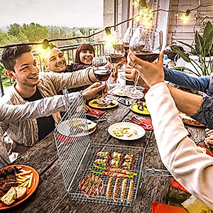 CEBERVICE Grill Basket Extra Large, SUS304 Food Safe Stainless Steel, Portable Folding BBQ Outdoor Camping Grilling Rack for Fish, Vegetables, Shrimp, Barbeque Griller Cooking Accessories, Grilling Gifts for Men, Dad, Father, Husband