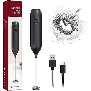 DEVENTORZ Milk Frother Handheld, Rechargeable Frother USB C Hand Frother Electric Frother Foam Maker Wand Whisk Drink Mixer for Coffee, Lattes, Cappuccino, Frappe, Matcha, Hot Chocolate