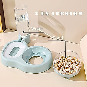 JiangYanus Raised Cat Bowls, 15° Tilted Puppy Cat Food and Water Bowl Set with Automatic Water Dispenser Bottle Cat Dish for Cat Small Medium Dogs (Blue)