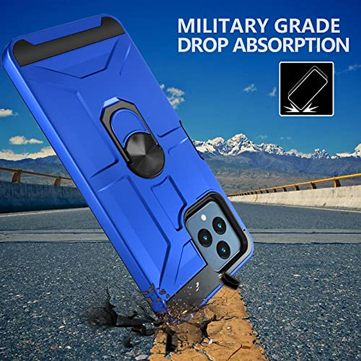 GAMEMIUZ T-Mobile Revvl 6 5G Case, TCL Revvl 6 Case with [3X Tempered Glass Screen Protector], Built-in Ring Kickstand and Magnetic Car Mount Shockproof Dropproof Armor Case for Revvl 6 - Blue