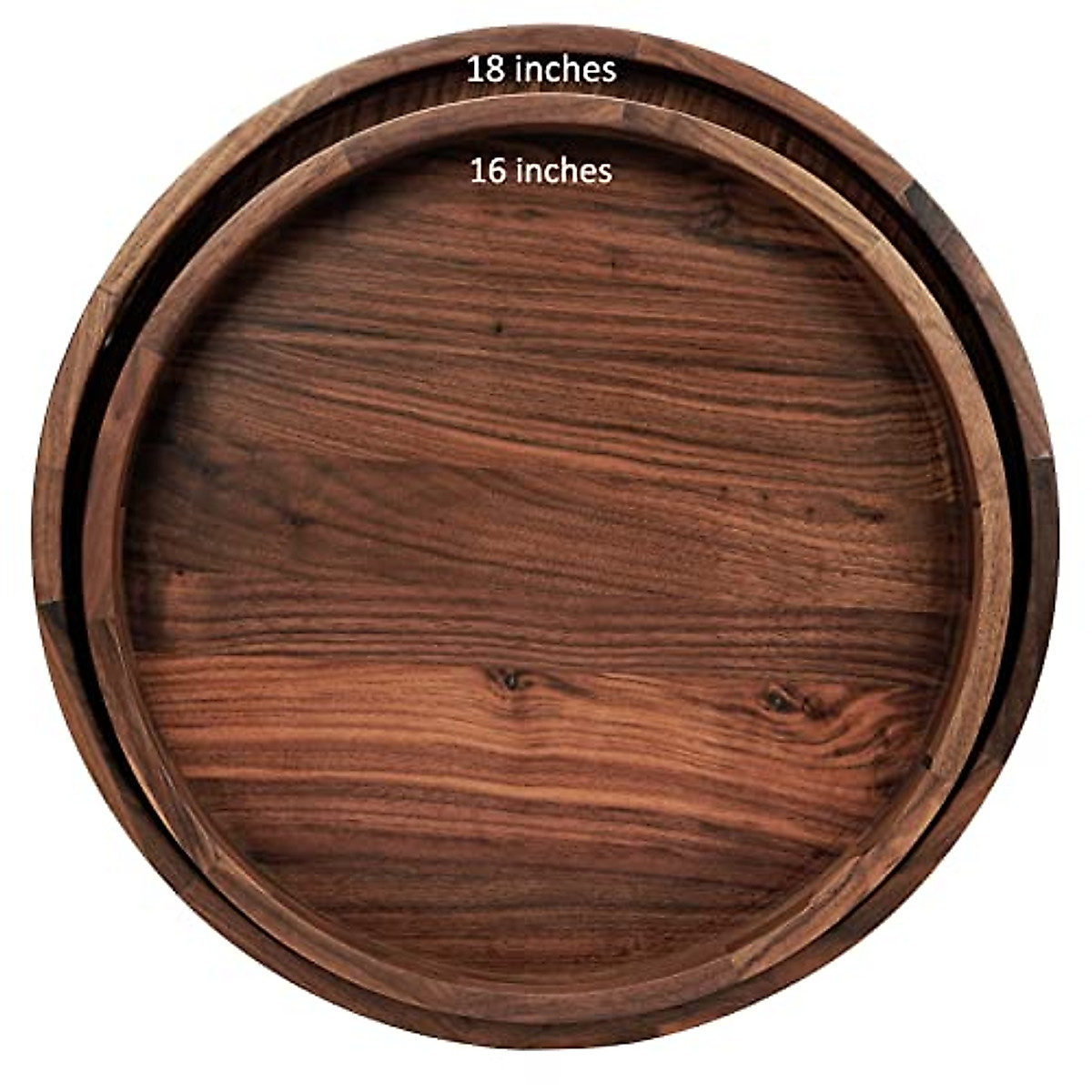 MAGIGO 18 Inches Extra Large Round Black Walnut Wood Ottoman Tray with Handles, Serve Tea, Coffee or Breakfast in Bed, Classic Circular Wooden Decorative Serving Tray