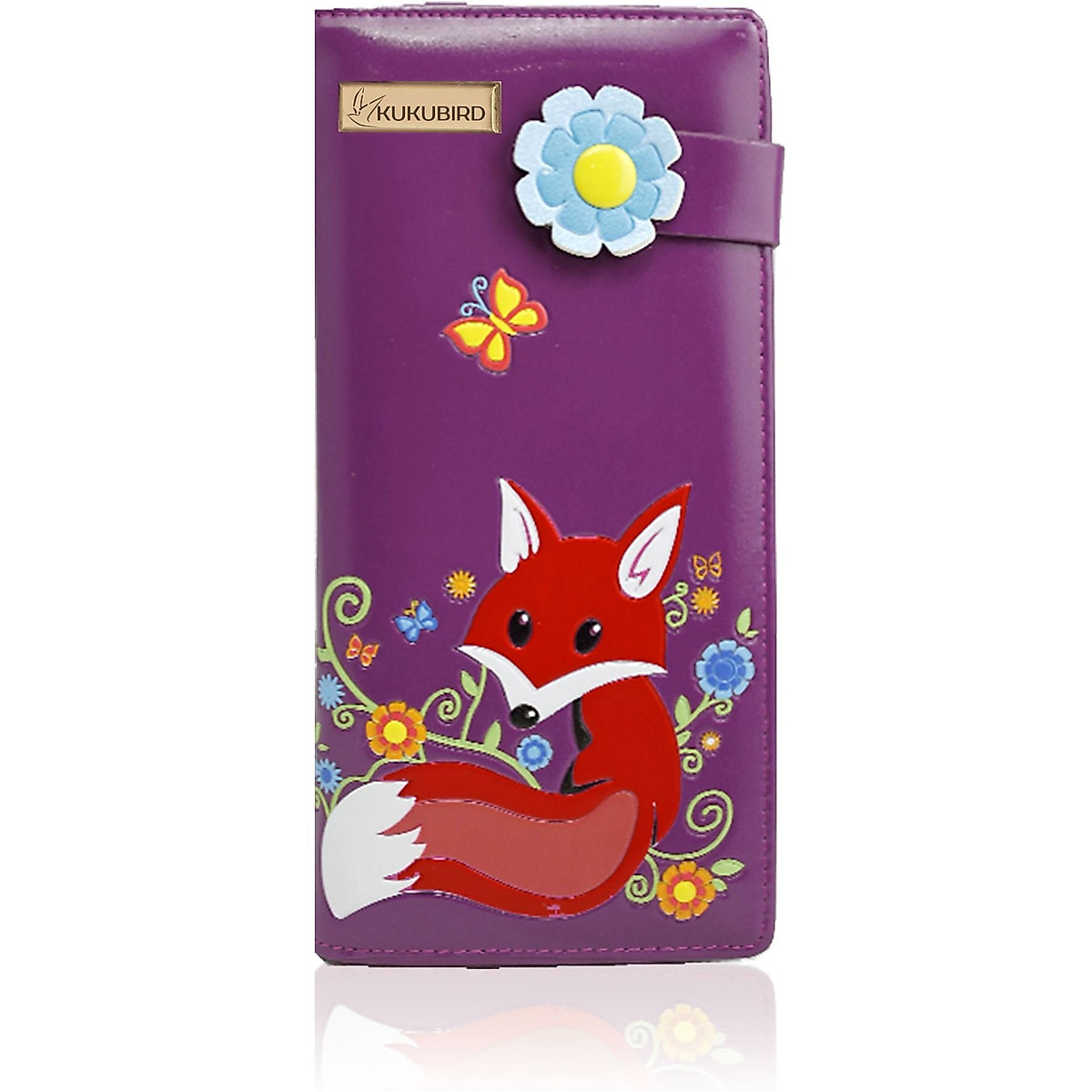 kukubird Fox Design With Flower Buckle Large Ladies Purse Clutch Wallet - Fuschia
