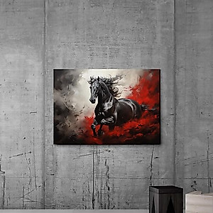 Majestic Black Stallion Galloping In The Clouds, Black Horse On Salt Flats, Canvas Print, Black Horse Print, Black Horse Wall Art