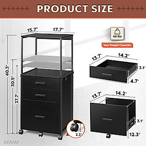 DEVAISE File Cabinet with Storage Drawers, Rolling Printer Stand with Adjustable Shelves, Wood Filing Cabinet for Home Office, Black