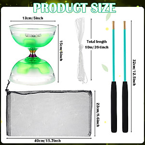 Chitidr Chinese Yoyo Diabolo Set Includes 5 Inch Colorful LED Diabolo Toy Light Up with 2 Pieces Diabolo Sticks, 1 Piece Diabolo String and 1 Piece Net Bag for Fun (Green)