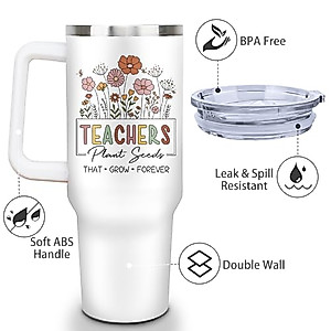 thmasamwr 40oz Teacher Tumbler with Handle, Stainless Steel Teacher Water Bottle Cup, Teacher's Travel Coffee Mug, Thanksgiving,Christmas,Graduation Gifts for Teachers
