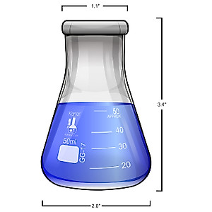 Laboratory Shot Glass Set, 6 Pieces, 50ml Beakers and 50ml Flasks, Borosilicate Glass, Karter Scientific 233V2