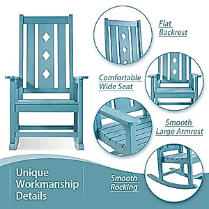 EFURDEN Rocking Chairs Set of 2, Over-Sized and Weather Resistant Outdoor Rocking Chair for Adults, Smooth Rocker for Indoor and Outdoor, 350lbs Load (Blue)