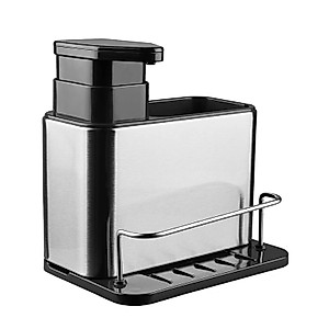 RedCall Soap Dispenser for Kitchen Sink, 3-in-1 Sponge Holder for Kitchen Sink Caddy, Stainless Steel Kitchen Sink Organizer Tray Drainer Rack, Rustproof Dish Soap Dispenser Brush Holder Countertop