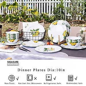 Lemon Dinner Plates, 6pcs Melamine Dishes Set, Indoor and Outdoor use, 10inch, White