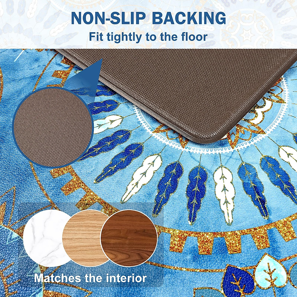 FRAMICS Boho Kitchen Rugs and Mats Cushioned Anti-Fatigue Kitchen Rug, Waterproof Non-Slip Kitchen Mats and Rugs, Memory Foam Bohemian Kitchen Floor Mat for Home Office Laundry, 18" x 48" + 18" x 30"