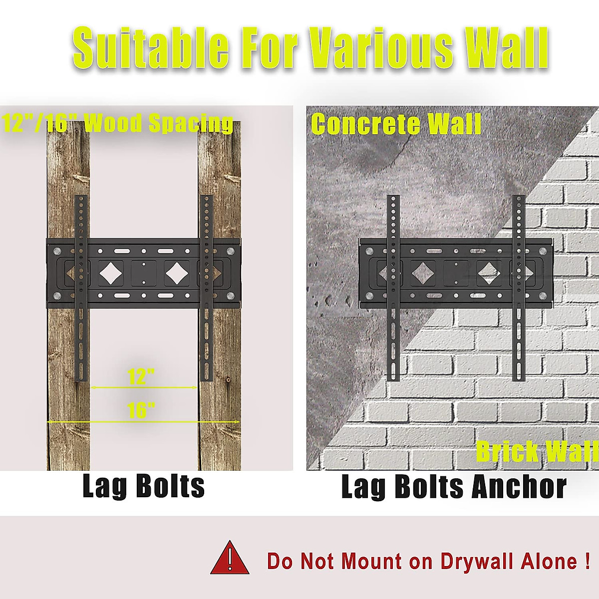 TV Wall Mount Bracket Fixed for Most 26”-65” LED, OLED 4K Flat Screen TVs, Low Profile TV Mount Holds up to 132lbs VESA 400X400mm - Fits 16” Studs - Space Saving by Nuyoah