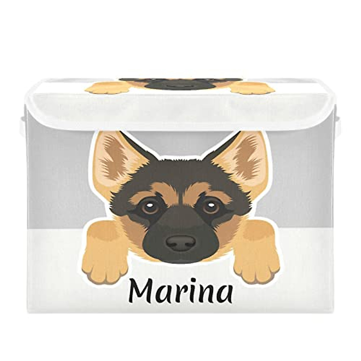DOMIKING German Shepherd Puppy Dog Custom Large Storage Bin with Lid Collapsible Personalized Shelf Baskets Box with Handles Storage Cube for Shelves Cabinet Nursery Drawer