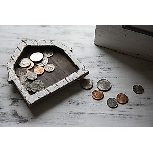 Foreside Home & Garden White Rustic Antique Wood Barn Shaped Decorative Storage Trinket Tray