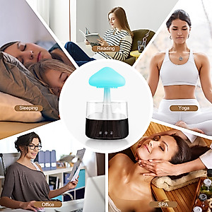 Rain Cloud Humidifier Water Drip, Mushroom Rain Cloud Diffuser with 5 Essential Oils, Raining Cloud Night Light with Rain 7 Changing Colors, Desk Bedside Cloud Lights for Sleeping Relaxing Black Mood