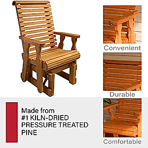 Amish Casual Heavy Duty 600 Lb Roll Back High Back Treated Glider Chair (Cedar Stain)