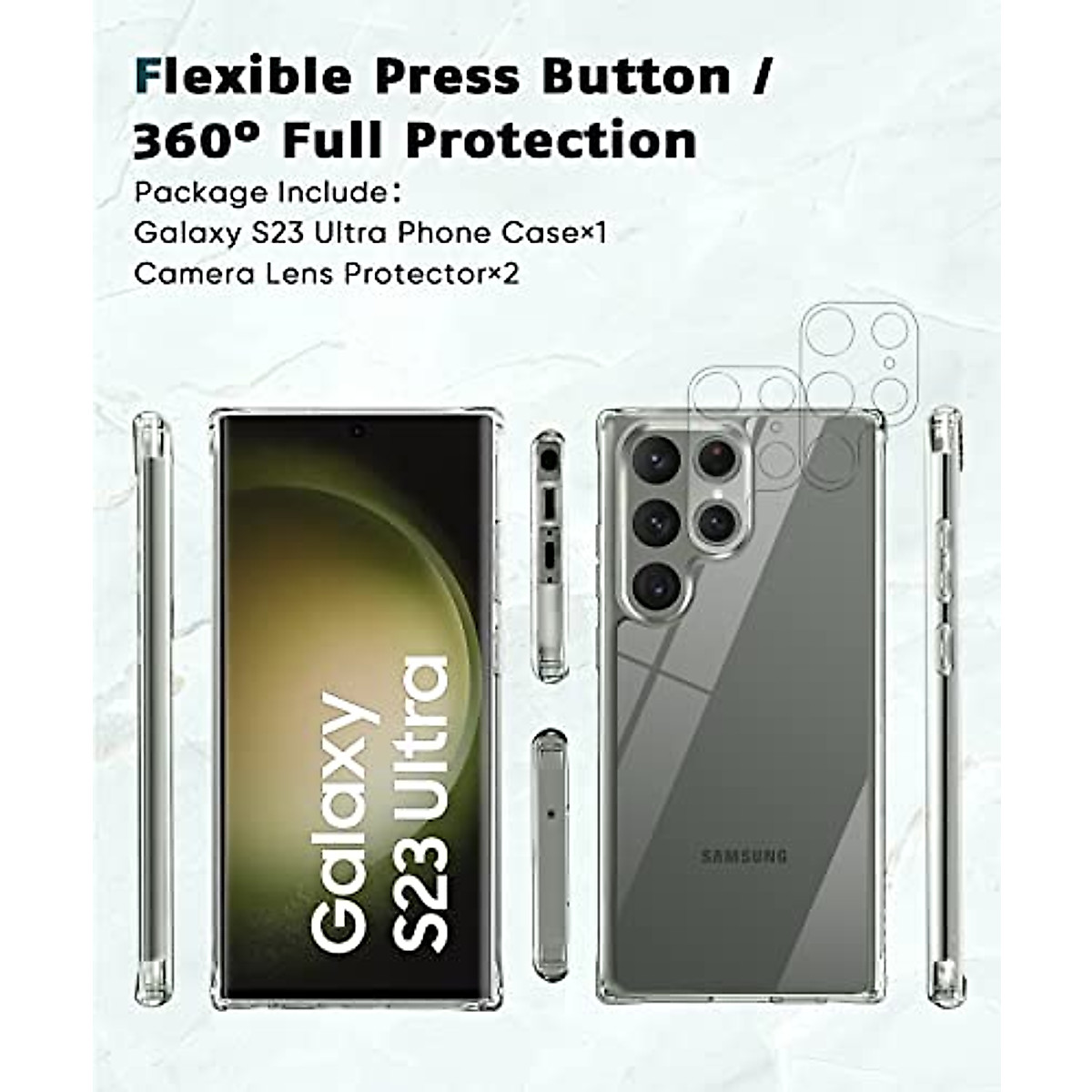 MIODIK Clear Case for Samsung Galaxy S23 Ultra, with Camera Lens Protector×2, [Military Grade Protective] [Non-Yellowing] Shockproof Slim Cover for S23 Ultra 5G 6.8 Inch 2023 (Transparent)