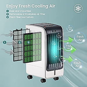 COSTWAY Evaporative Air Cooler, Portable 3-in-1 Air Cooler with Remote Control, 60° Oscillation, 2 Ice Crystal Boxes, 8-Hour Timer, Ultra Quiet Bladeless Evaporative Cooler for Bedroom Home Office