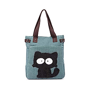 KAUKKO Women Canvas Handbag Shoulder Bag Cat Big Tote Bag