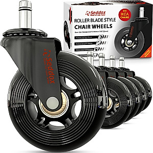 Professional Office Chair Wheels 10mm Stem - FIT IKEA Chairs ONLY - 3'' Replacement Rubber Chair Casters - Best Protection for Your Hardwood Floors Without Any Chair MATS - Black