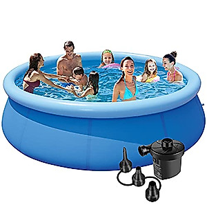 Inflatable Kiddie Pool for Summer Relax - Swimming Pool for Kids and Adults - Easy Set Up Above Ground Pools for Backyard with Electric Air Pump (Blue) (Blue)
