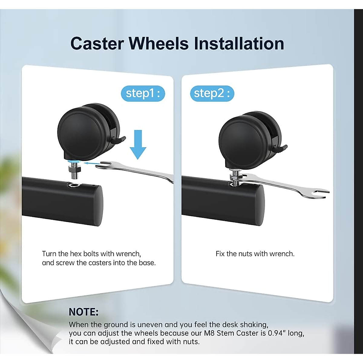 Joy Seeker Stem Caster Wheels Set of 4, 2 Inch Nylon Threaded Swivel Caster with 5/16 Inch Stem, M8 Stem Casters Replacement for Standing Desk, 2 Wheels with Locking Brake, Each Load Capacity 110lbs