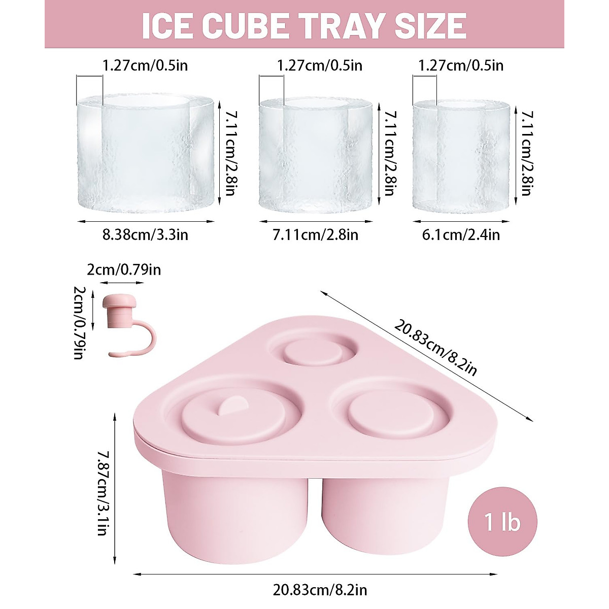 Ice Cube Tray for Stanley 40Oz Tumbler Cup, Silicone Cylinder Ice Cube Shape Mold with Lid and 4 PCS Straw Covers,Fit for Ice Drinks, Tea, Coffee,Whiskey, Cocktails And More (Rose Quartz Pink)