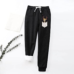 Low Rise Sweatpants,Womens Sweatpants with Pockets Christmas Print Elastic Waisted Workout Active Joggers Drawstring Casual Baggy Workout Pants Santa Claus Graphic Print Black XL