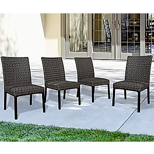 Ulaxfurniture Patio Rattan Wicker Dining Chairs Indoor Outdoor Woven Padded Chairs (Set of 4)