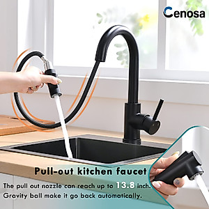 Cenosa Modern Bar Sink Faucet for Kitchen Sink Single Handle with Pull Out Sprayer Hot and Cold Prep Sink Faucet Matte Black