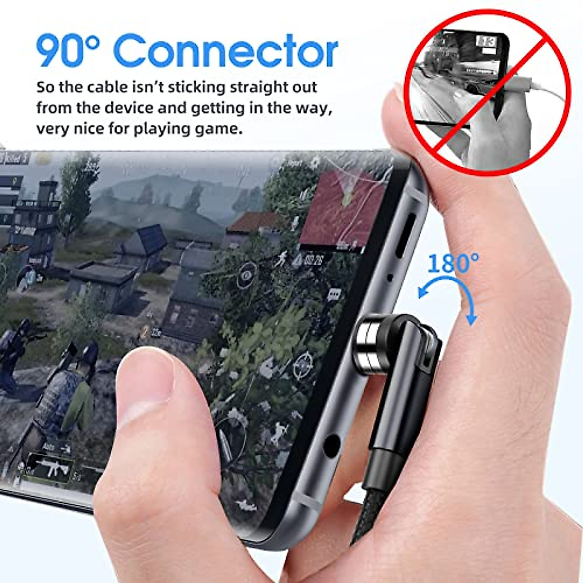 Magnetic Charging Cable [5-Pack,3/3/6/10/10FT] 3 in 1 Magnetic Phone Charger 360°&180° Rotating Magnetic Charger Cable with LED Light Nylon Braided Cord for Micro-USB, USB C and i-Product Device-Black