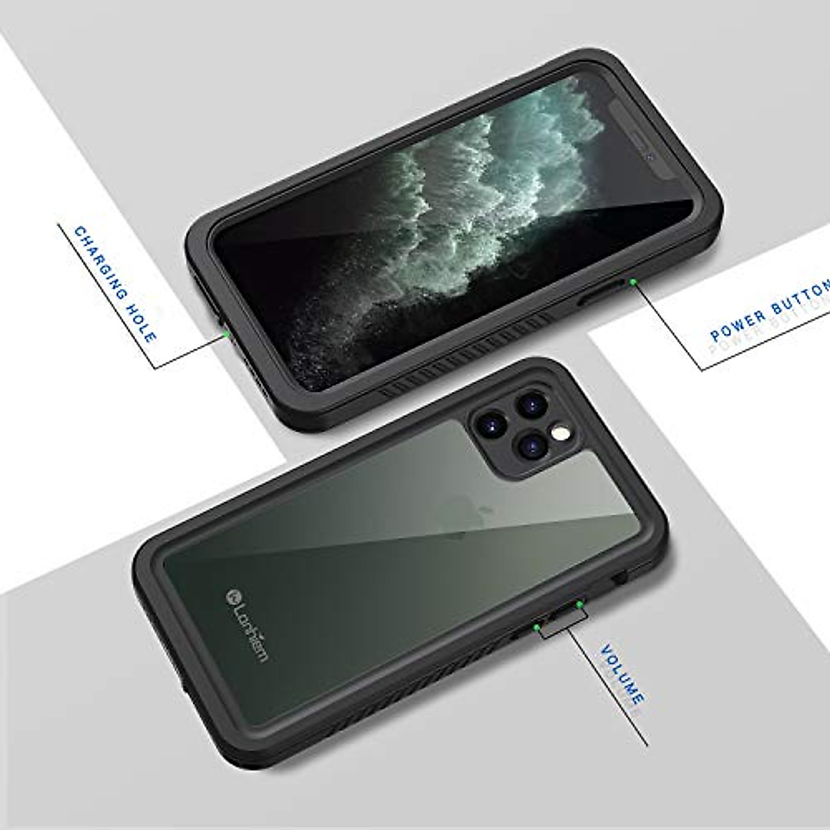 Lanhiem iPhone 11 Pro Waterproof Case, 360 Full Body Protection Underwater Dirtproof Shockproof Clear Cover with Built-in Screen Protector for iPhone 11 Pro 5.8 Inch (Black)