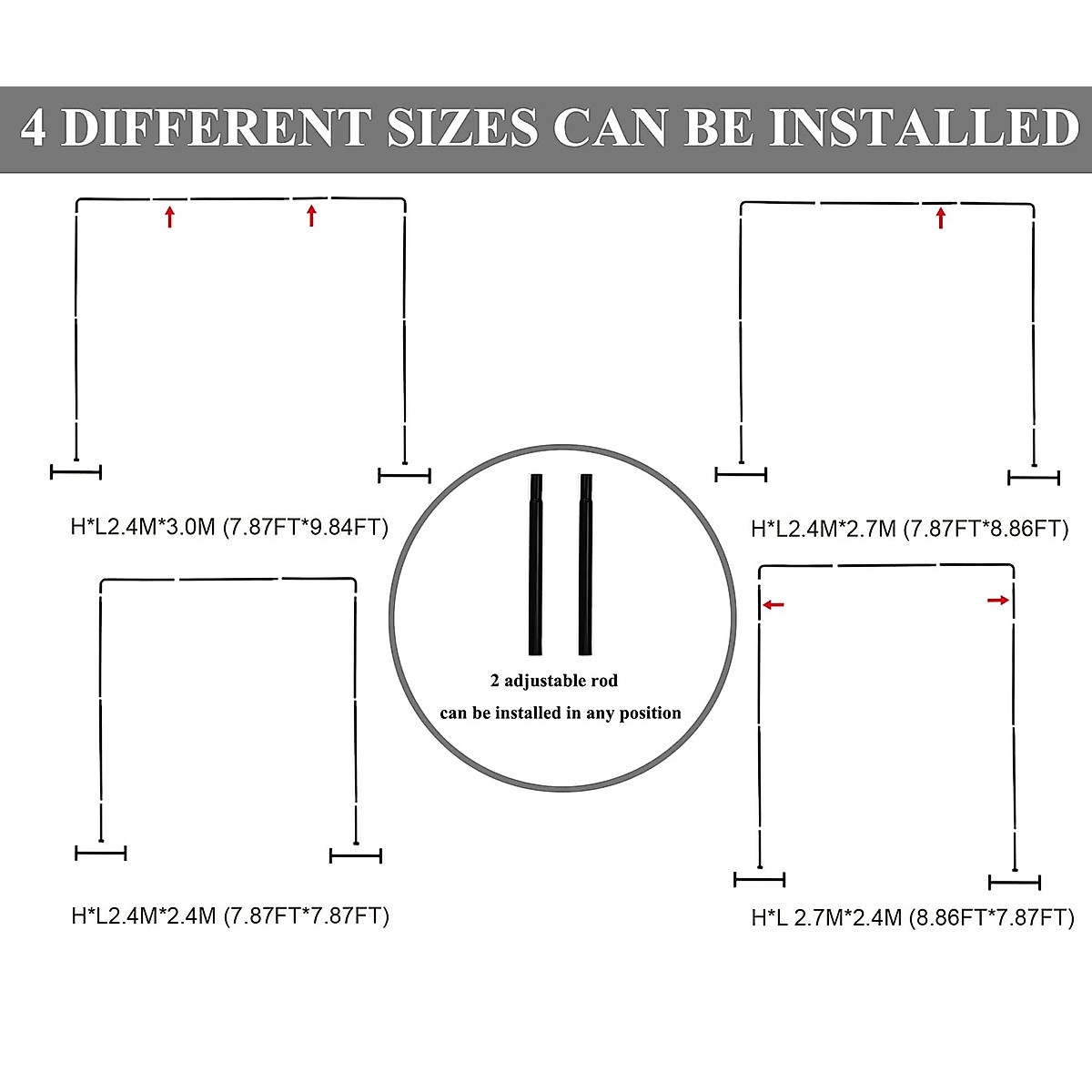 LANGXUN Heavy Duty Gold Metal Square Backdrop Stand Arch for Wedding Birthday Decoration, Graduation Decorations, Ceremony Reception, Event Party Supplies, Baby Shower Photo Booth Background Supplies