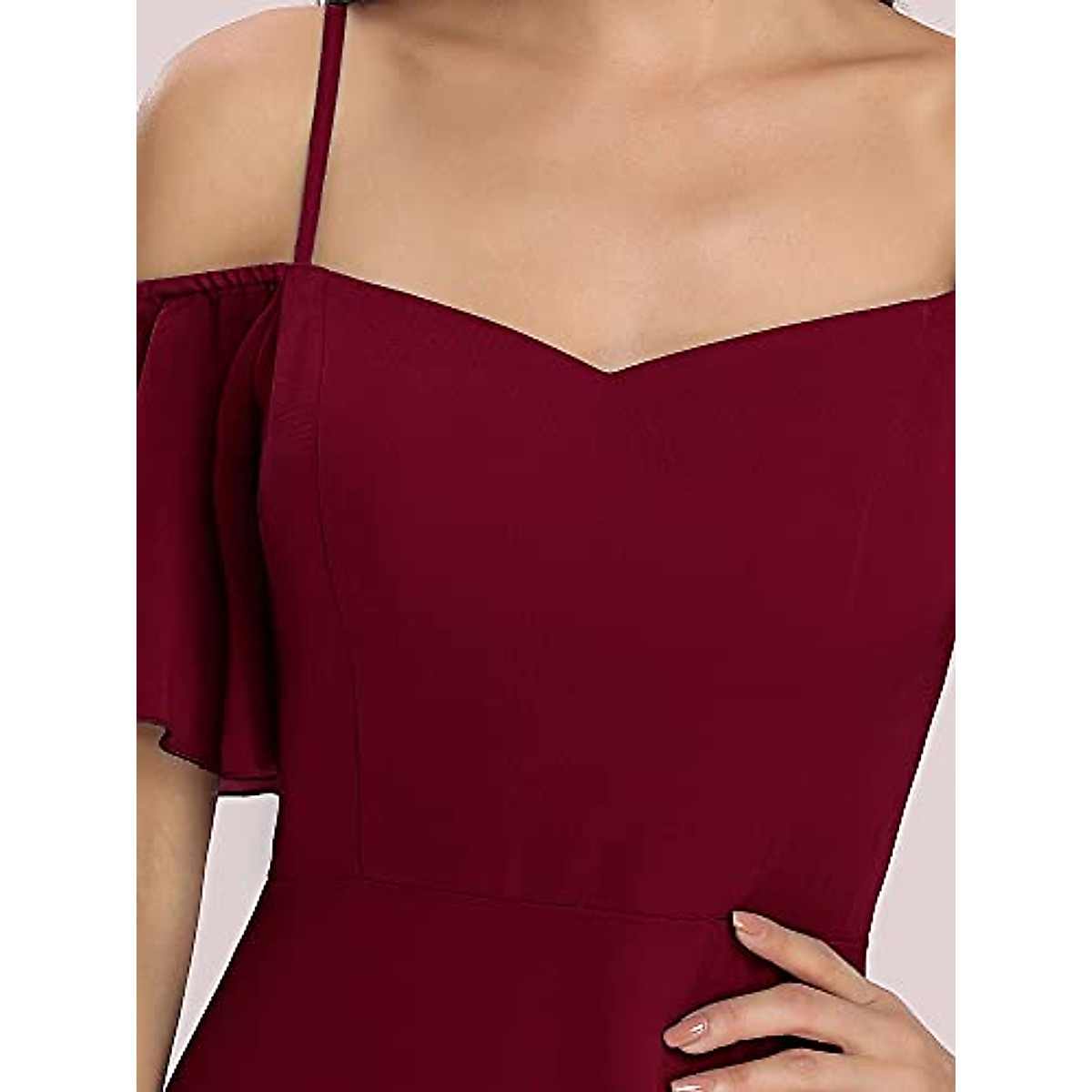 Ever-Pretty Women's Spaghetti Straps Chiffon Long Ruffle Sleeves Ball Gowns Holiday Dresses for Women Burgundy US12