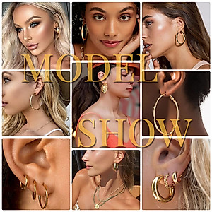 42 Pairs Gold Hoop Earrings Set for Women, Fashion Chunky Pearl Earrings Multipack Twisted Statement Earring Pack, Hypoallergenic Small Big Hoops Earrings for Birthday Party (Gold-42 pairs)