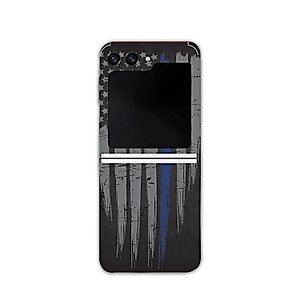 MightySkins Skin Compatible with Samsung Galaxy Z Flip 5 Full Wrap - Thin Blue Line | Protective, Durable, and Unique Vinyl Decal wrap Cover | Easy to Apply & Change Styles | Made in The USA