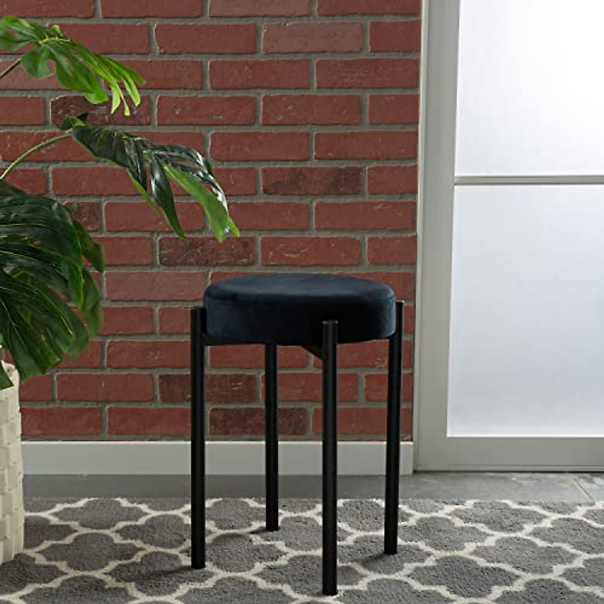 Home Details Dimensions: 13.4" x 13.4" x 17.9" | Easy to Assemble | Stylish Cushion | Compact Design | Black Velour Vanity Stool