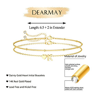 DEARMAY Dainty Gold Charm Bracelets for Women Trendy, 14K Real Gold Initial Heart Letter Bracelet Jewelry Cute Simple Fashion Chain Bracelets for Women Gift K