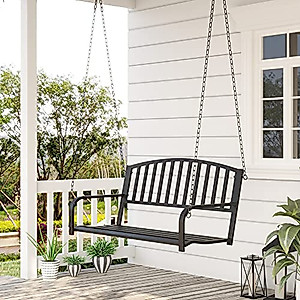 Outsunny 2 Person Front Porch Swing Patio Swing Bench, Outdoor Steel Swing Chair with Sturdy Chains, for Backyard, Deck, 528 lb Weight Capacity, Black