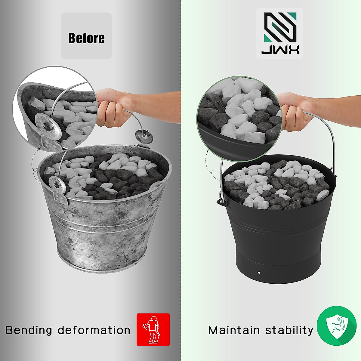JWX Ash Bucket, Ash Set Keep Your Fireplace Clean and Safe Includes Shovel, Lid, Heat-Resistant Gloves, and Coconut Fiber Brush