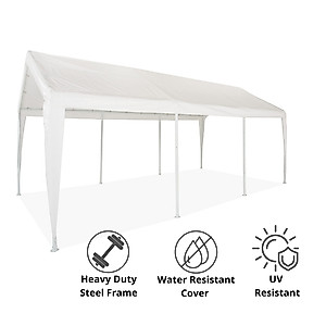 Impact 11' x 20' Portable Carport Garage, All Season Fully Enclosed Canopy with Window Sidewalls, Outdoor Party Tent with 8 Dressed Legs, White