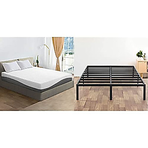 Olee Sleep 10 inch Aquarius Memory Foam Mattress - Full & 14 Inch Heavy Duty Steel Slat/Anti-Slip Support/Easy Assembly/Mattress Foundation/Bed Frame/Noise Free/No Box Spring Needed, Full