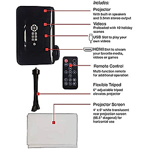 Total HomeFX 800 Series Projector Kit with Pre-Loaded Seasonal and Holiday Videos, Remote Control, Tripod, Projection Screen, and HDMI Capable (75050)