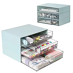RHBLME Desk Organizer with 6 Drawers, Makeup Organizer, Plastic Makeup Storage, Cosmetic Storage Organizer, Detachable Desk Storage Box, Bathroom Organization Boxes, Desktop Storage Box, Blue