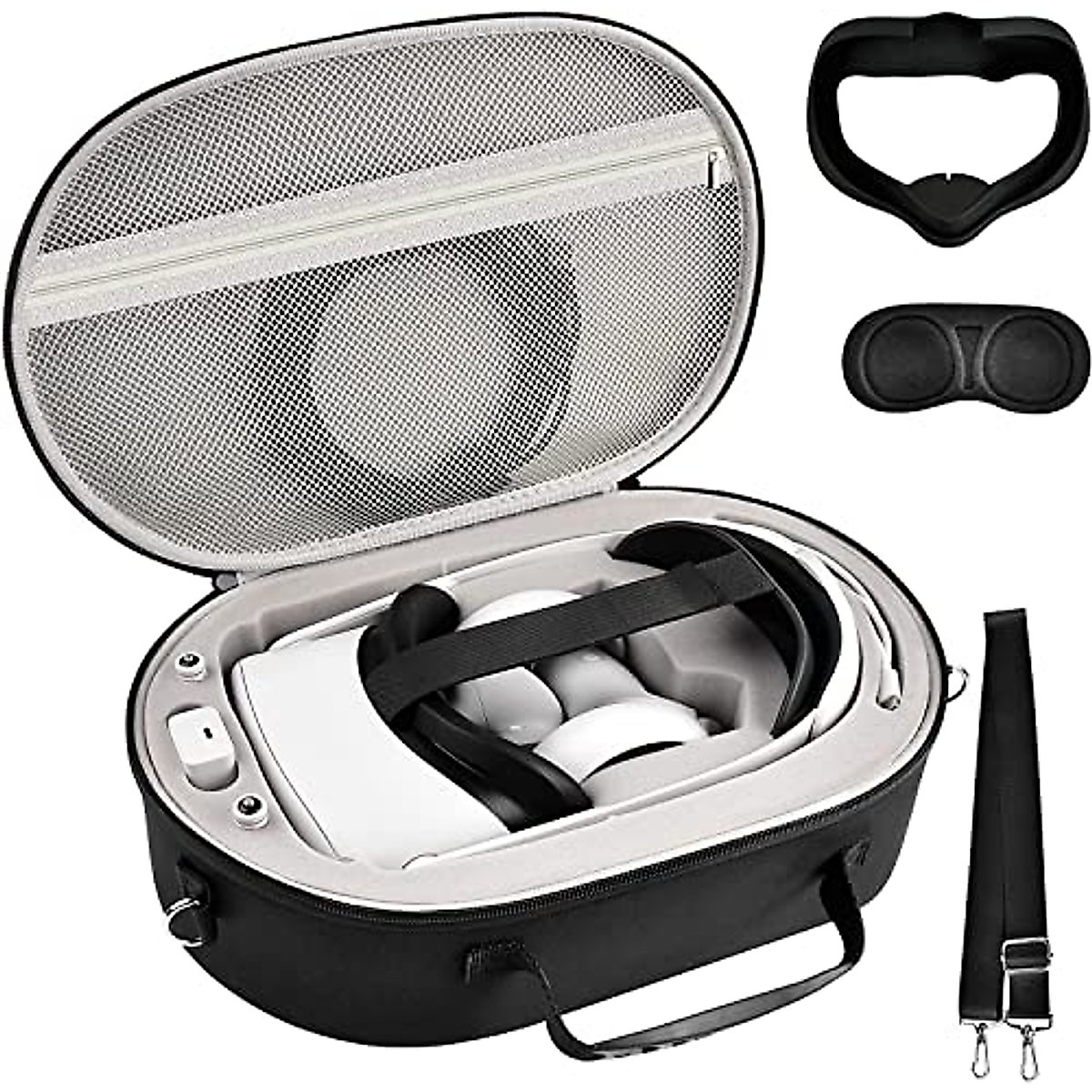 Carrying Case Compatible with Oculus Quest 2 Advanced All-In-One Virtual Reality Headset with Elite Strap & Touch Controller. Travel Storage Box Organizer Bag with Silicone Face Cover, Lens Protector