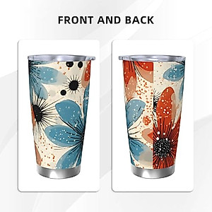 AYCZN Blue Flower 20 OZ Tumbler Stainless Steel Travel Coffee Mug, Red Floral Insulated Water Bottle with Lid and Straws Leakproof Thermal Cup